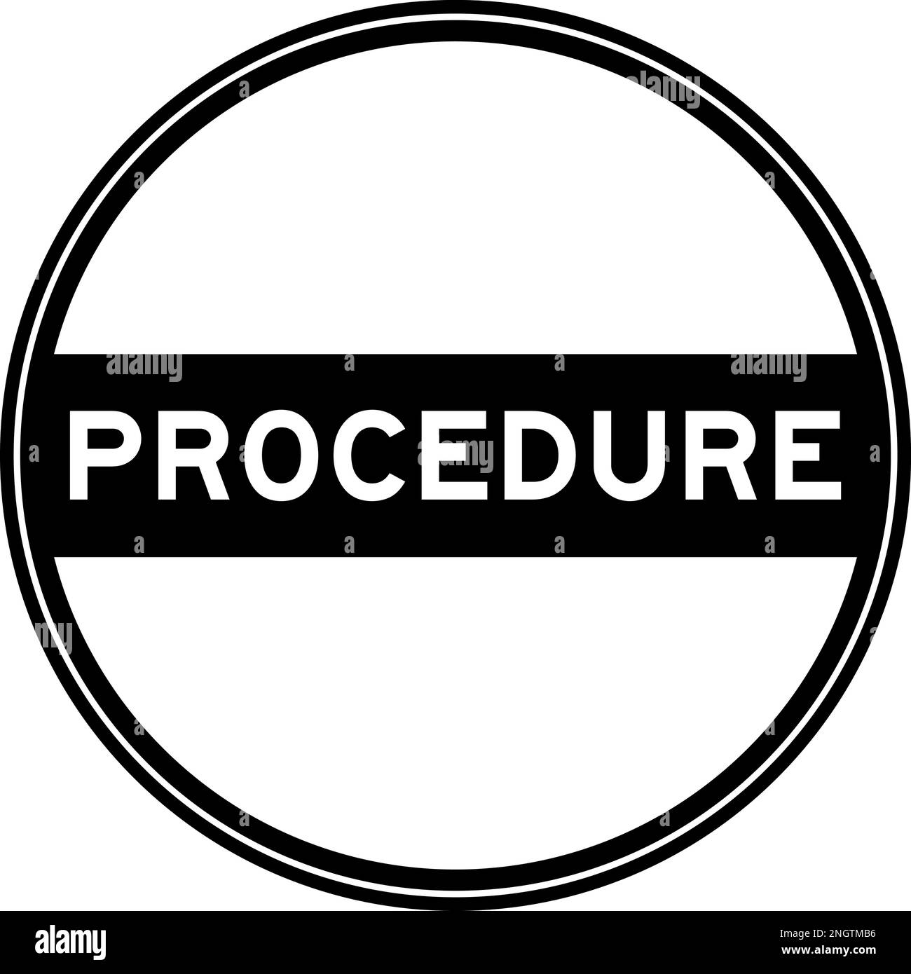 Black color round seal sticker in word procedure on white background ...
