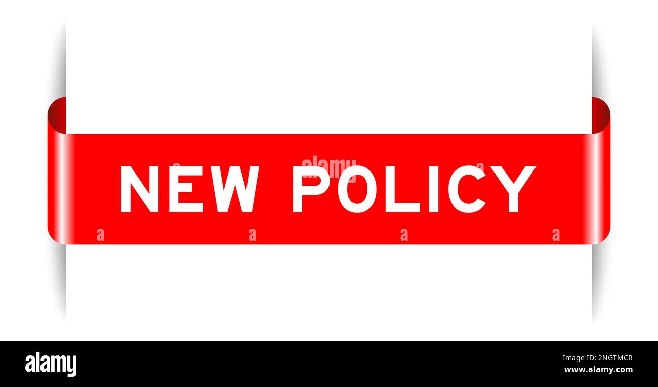Red color inserted label banner with word new policy on white ...
