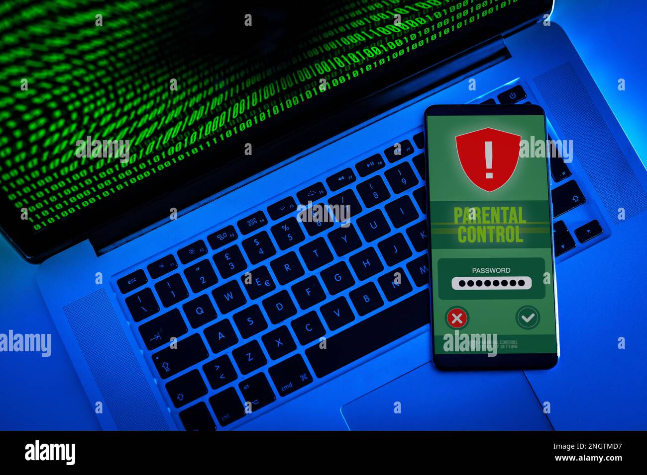Parental control, online child protection concept. Smartphone display ...