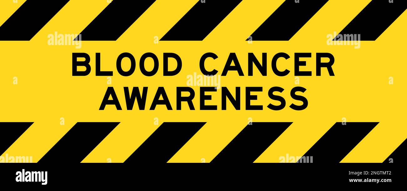 Yellow and black color with line striped label banner with word blood ...
