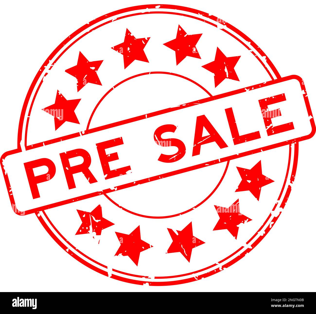 Grunge red pre sale word with star icon round rubber seal stamp on ...