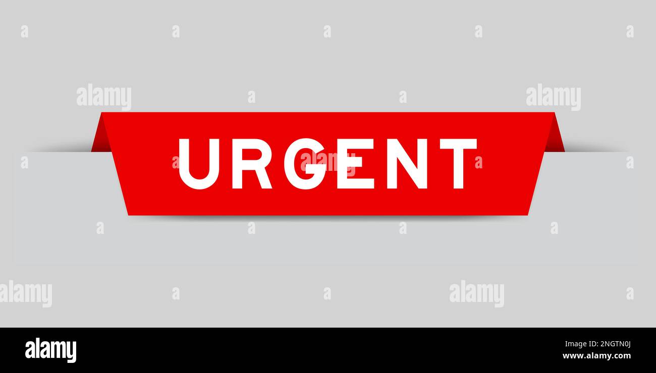 Red color inserted label with word urgent on gray background Stock ...