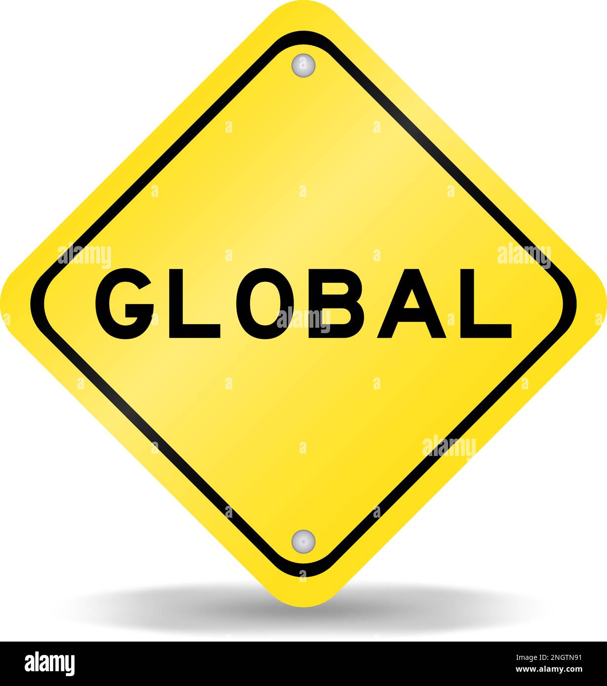 Yellow color transportation sign with word global on white background ...