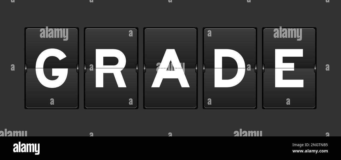 Black color analog flip board with word grade on gray background Stock ...