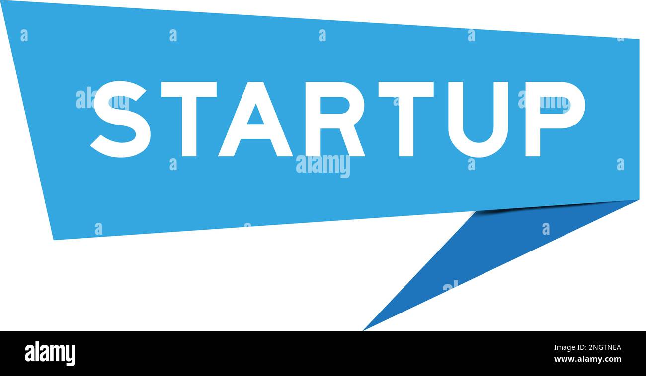 Blue color speech banner with word startup on white background Stock ...