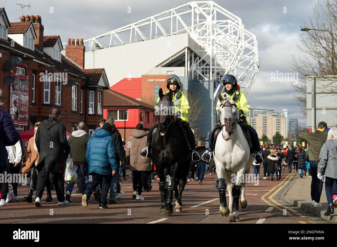 Mounted police patrol ahead of the Premier League match at Old Trafford ...