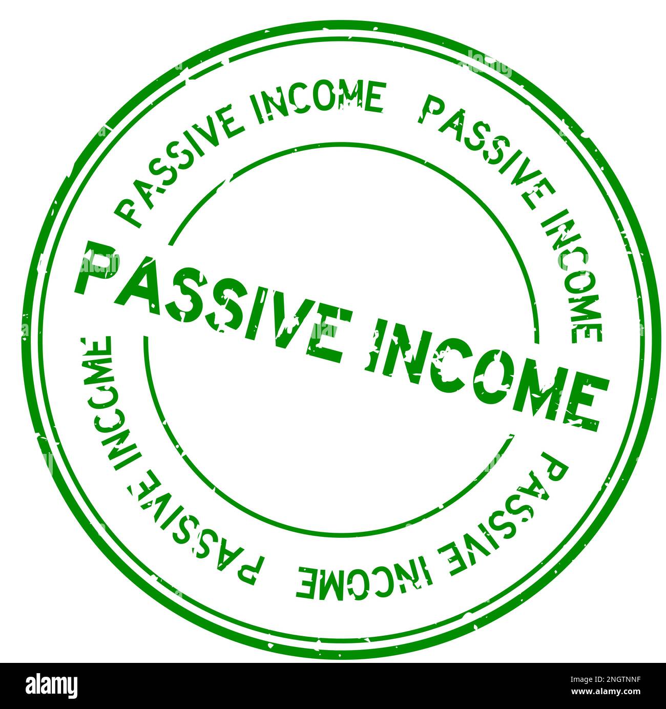 Grunge green passive income word round rubber seal stamp on white ...