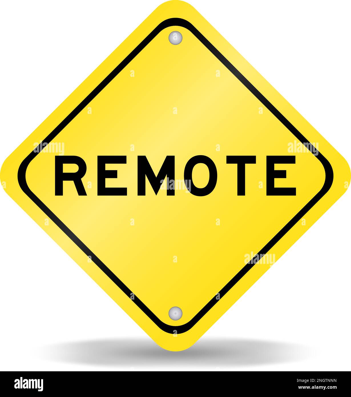 Yellow color transportation sign with word remote on white background ...