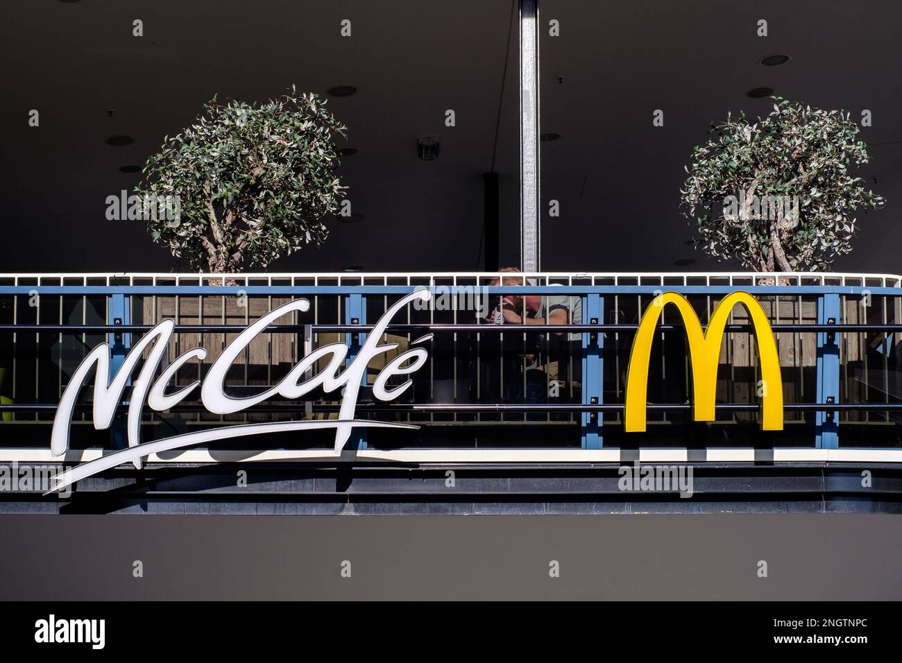 BERLIN, GERMANY - October 8, 2018: View up at the McDonalds McCage ...