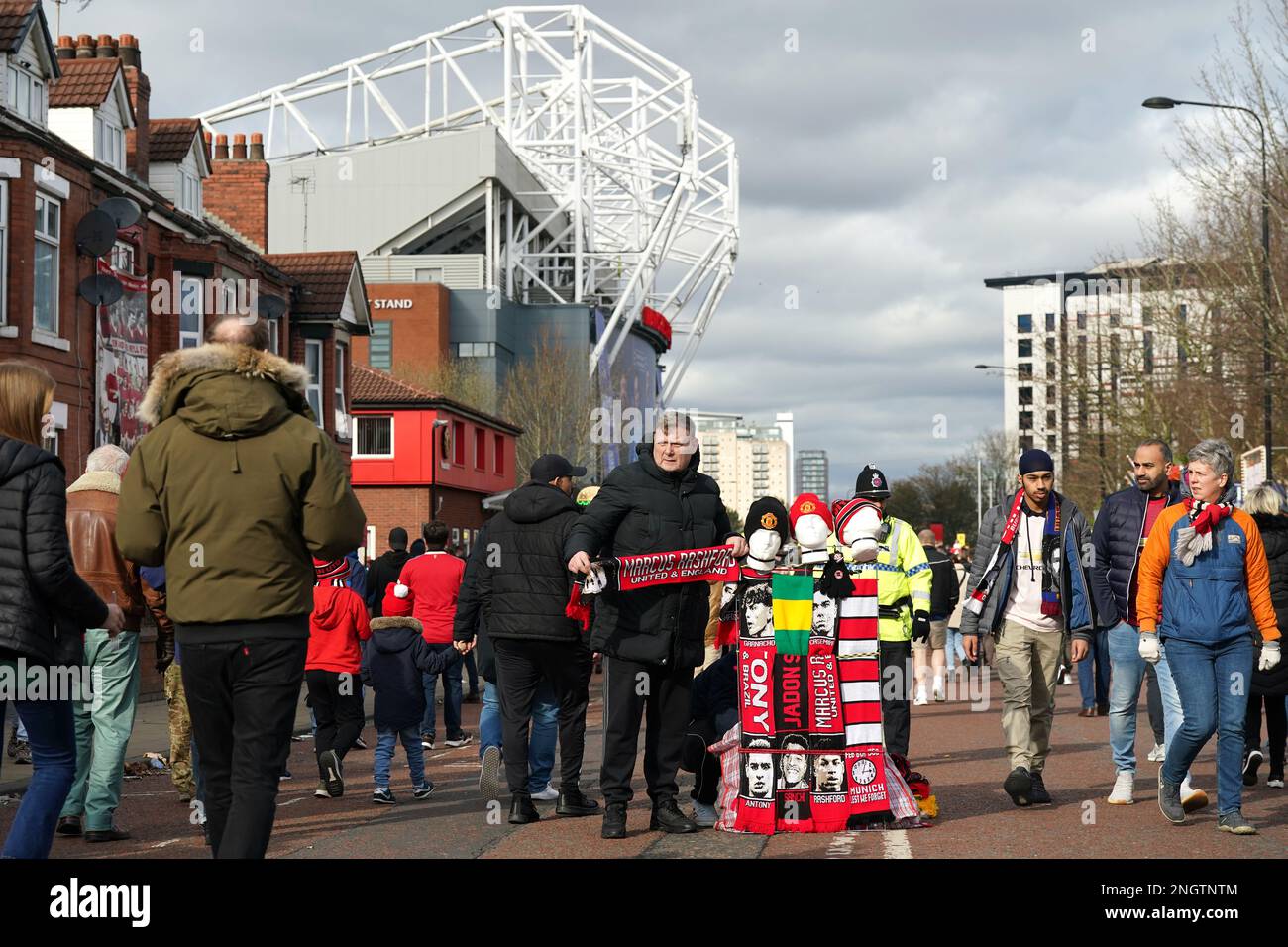 A vendor selling scarves outside ahead of the Premier League match at ...