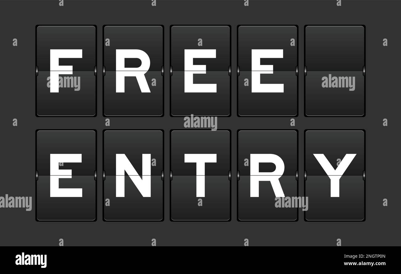 Black color analog flip board with word free entry on gray background ...