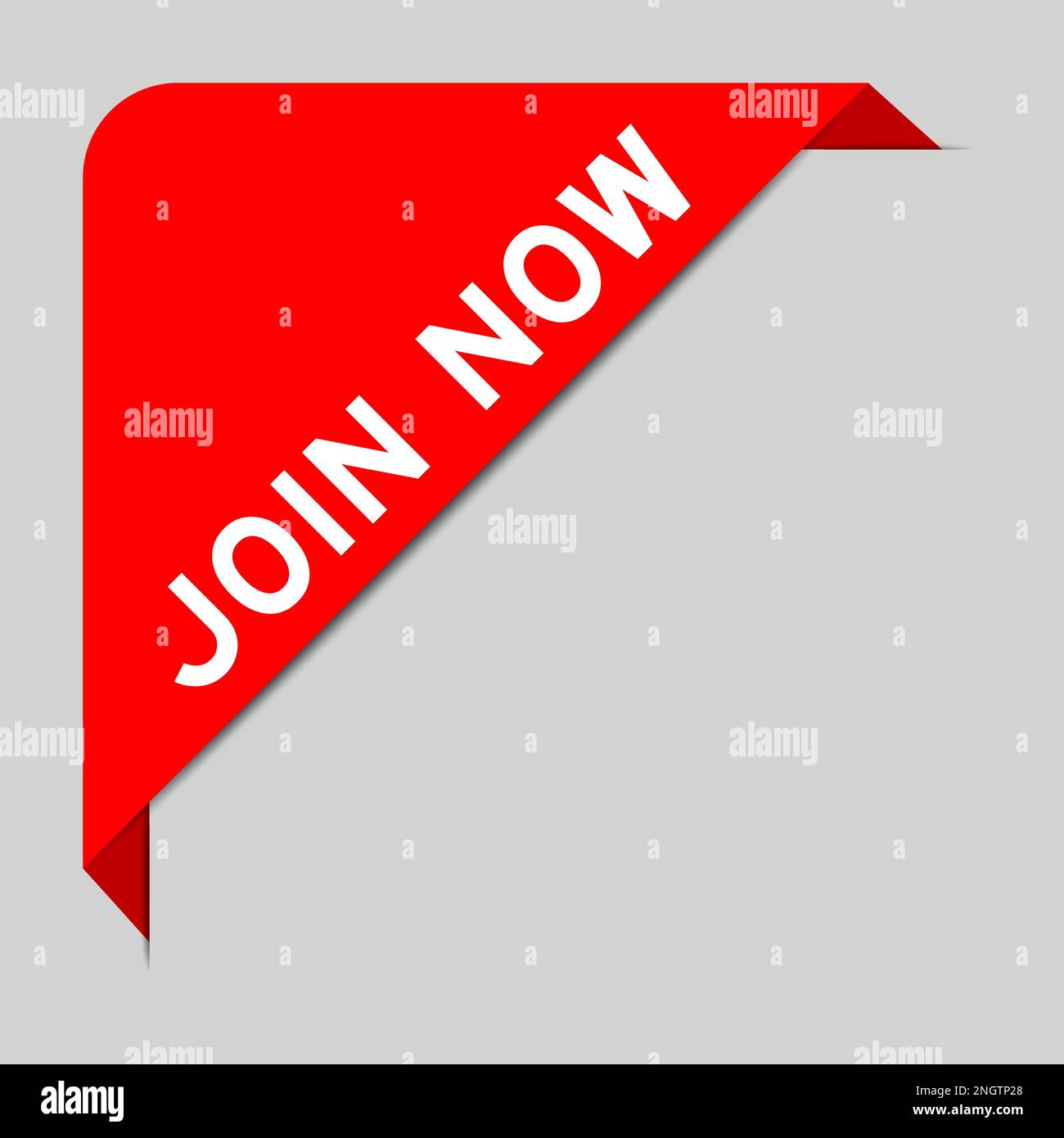 Red color of corner label banner with word join now on gray background ...