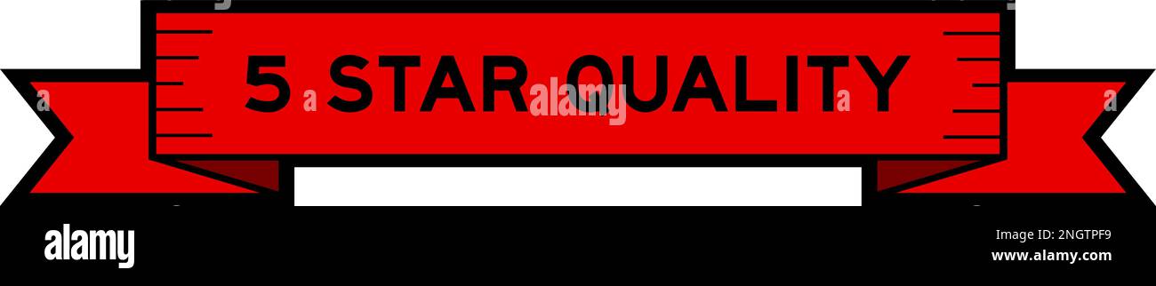 Ribbon label banner with word 5 star quality in red color on white ...