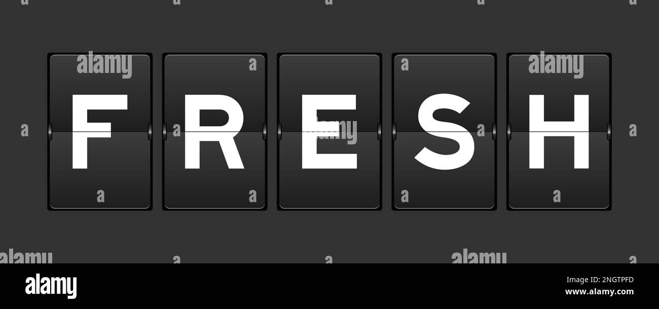 Black color analog flip board with word fresh on gray background Stock ...