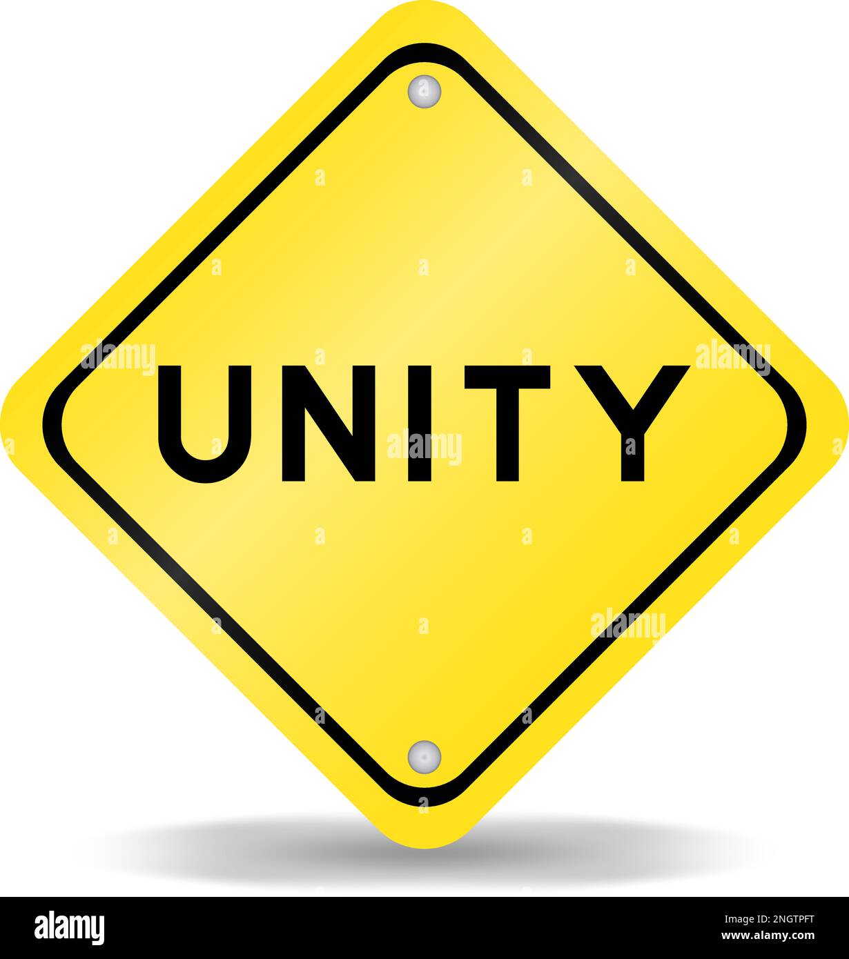 Yellow color transportation sign with word unity on white background ...
