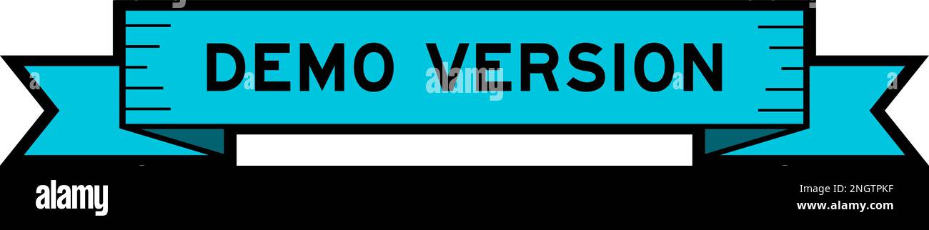 Ribbon label banner with word demo version in blue color on white ...