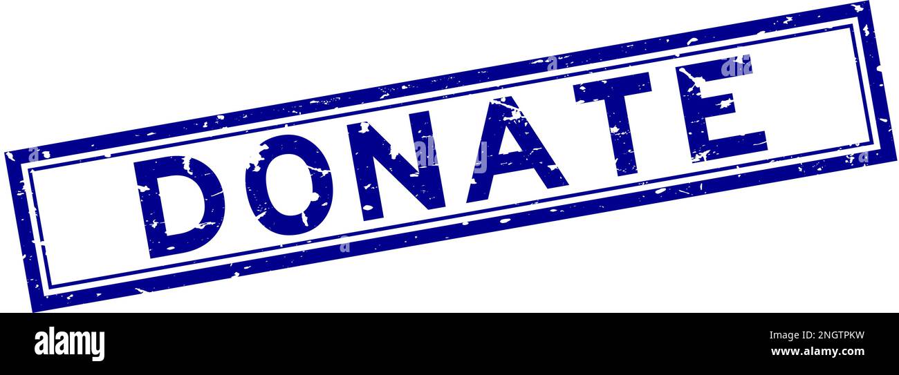 Grunge blue donate word square rubber seal stamp on white background ...