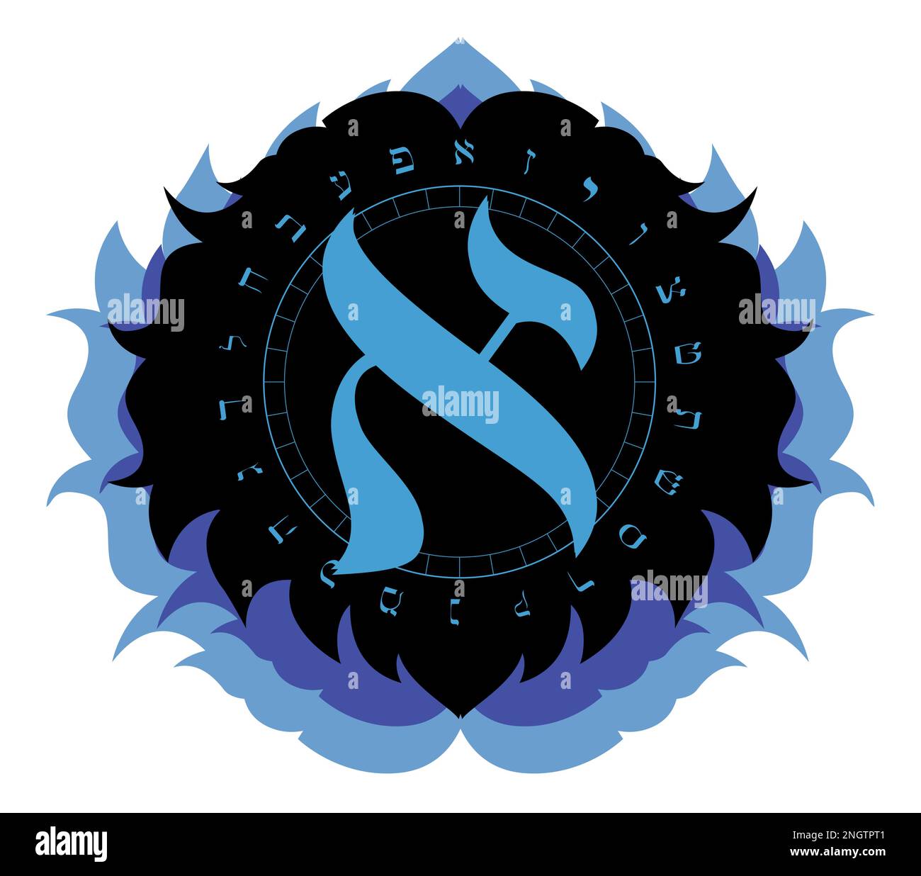 Vector illustration of the Hebrew alphabet in circular design. Hebrew ...