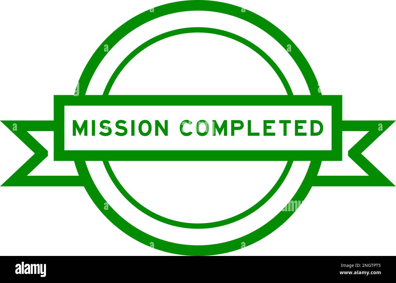 Vintage green color round label banner with word mission completed on ...