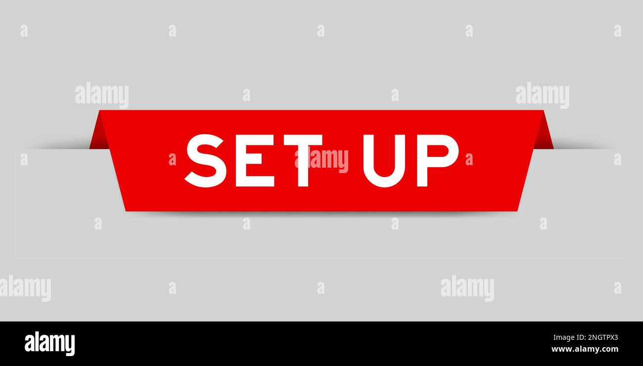 Red color inserted label with word set up on gray background Stock ...
