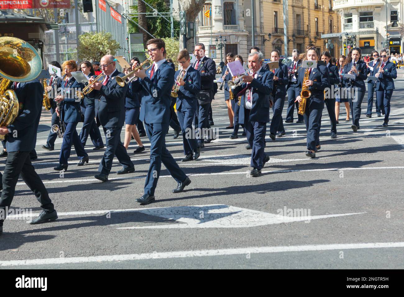 Marching musicians playing in the band . Festival of fanfare Stock ...