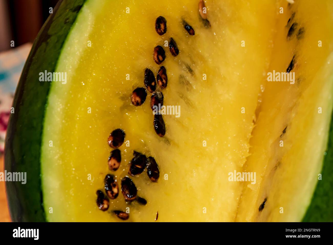 The ripe watermelon is yellow inside Stock Photo - Alamy