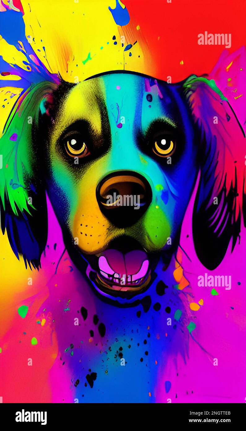 Colorful Dog Art, Fine Art Painting, Illustration Mascot Drawing ...