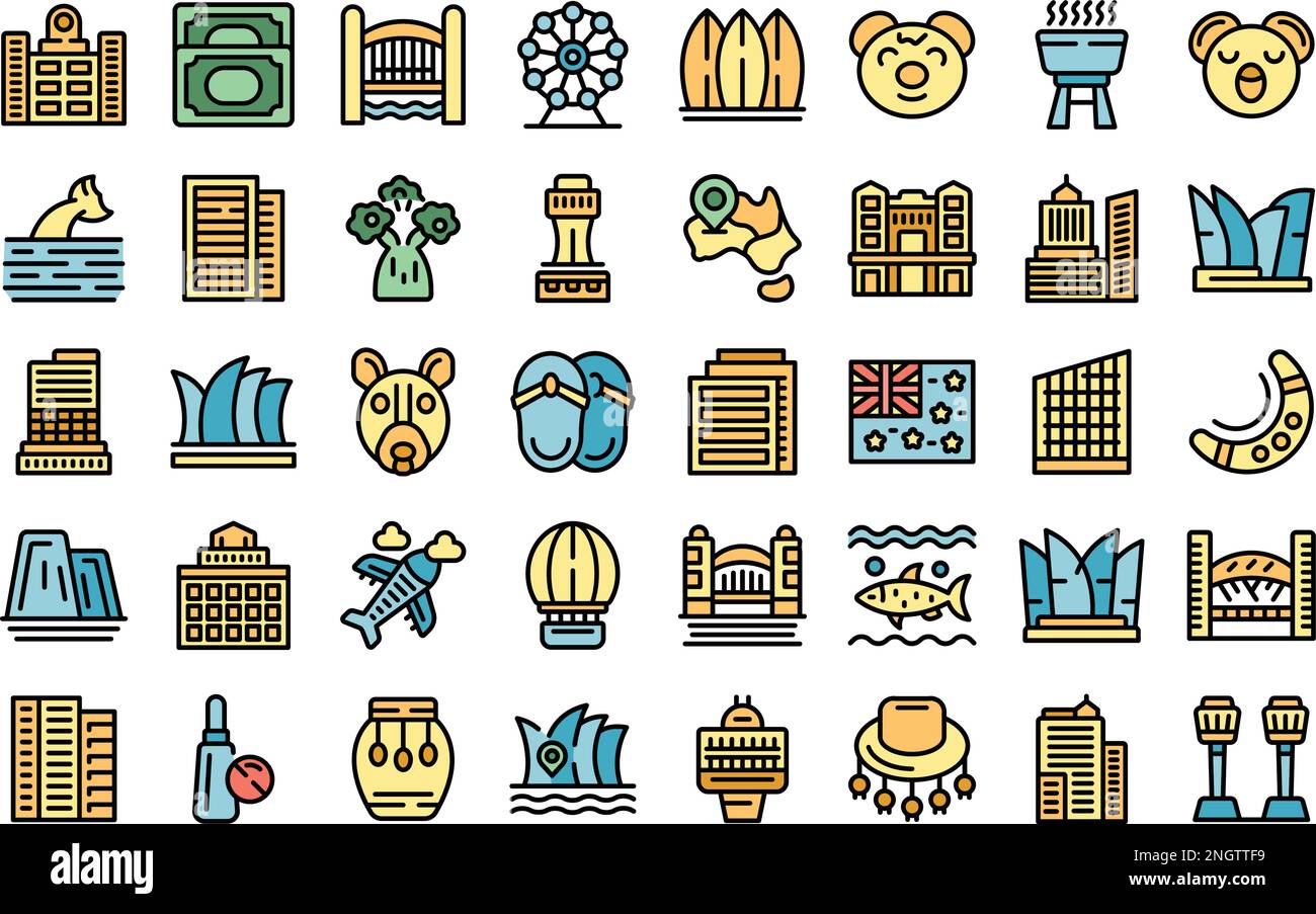 Sydney icons set outline vector. Building city. Architecture house ...