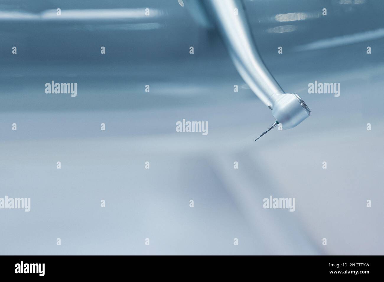 extreme closeup of dental stainless steel drill bit dentist instrument ...