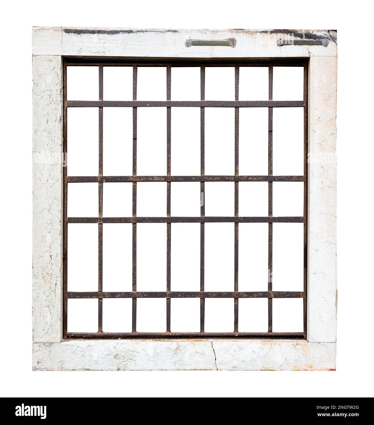 front view closeup of vintage square window with stone marble frame ...