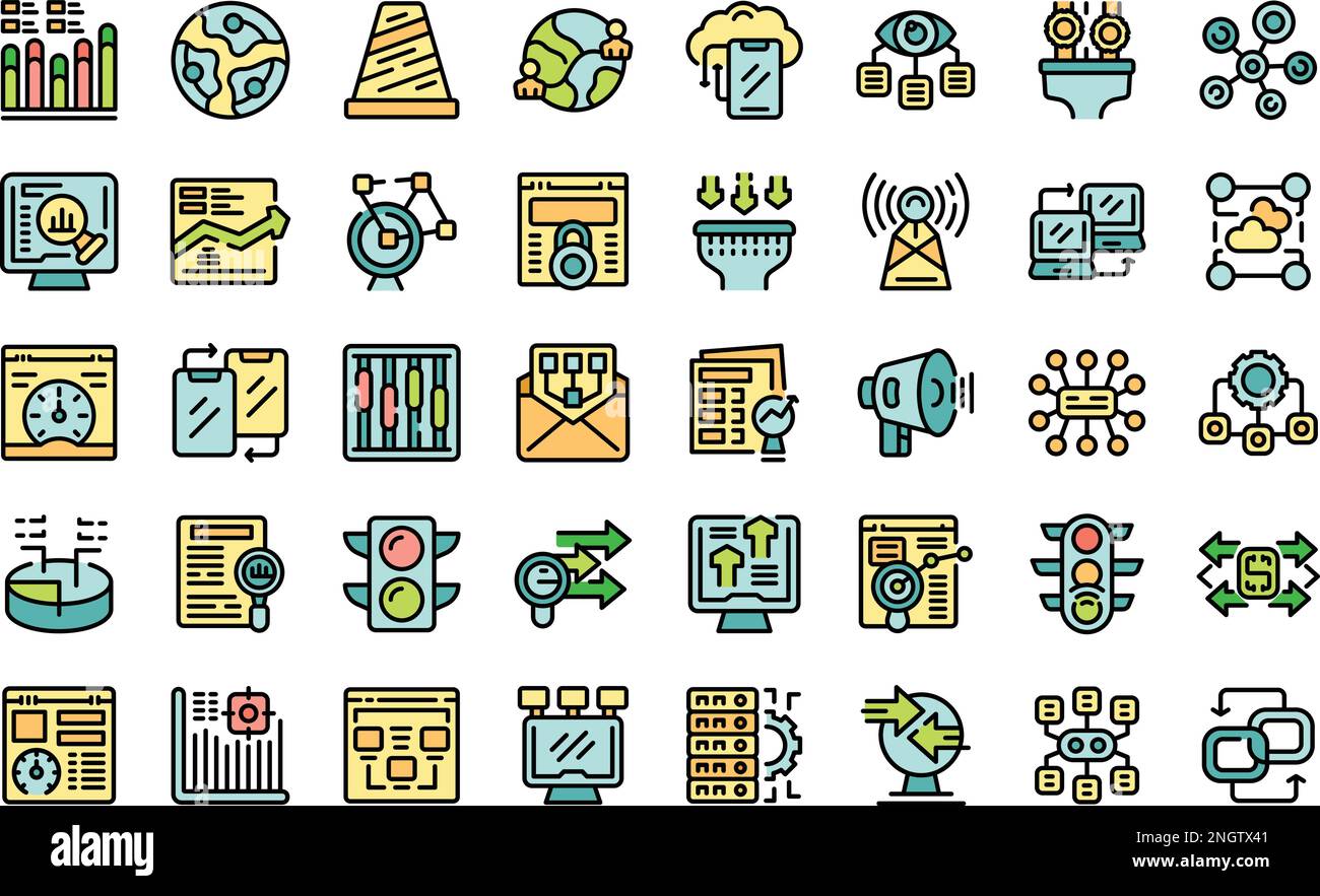 Traffic management icons set outline vector. Social audit. Target light ...