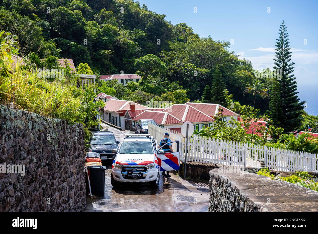 Dutch Police car on Dutch Caribbean Island Saba. (Photo by DPPA/Sipa ...