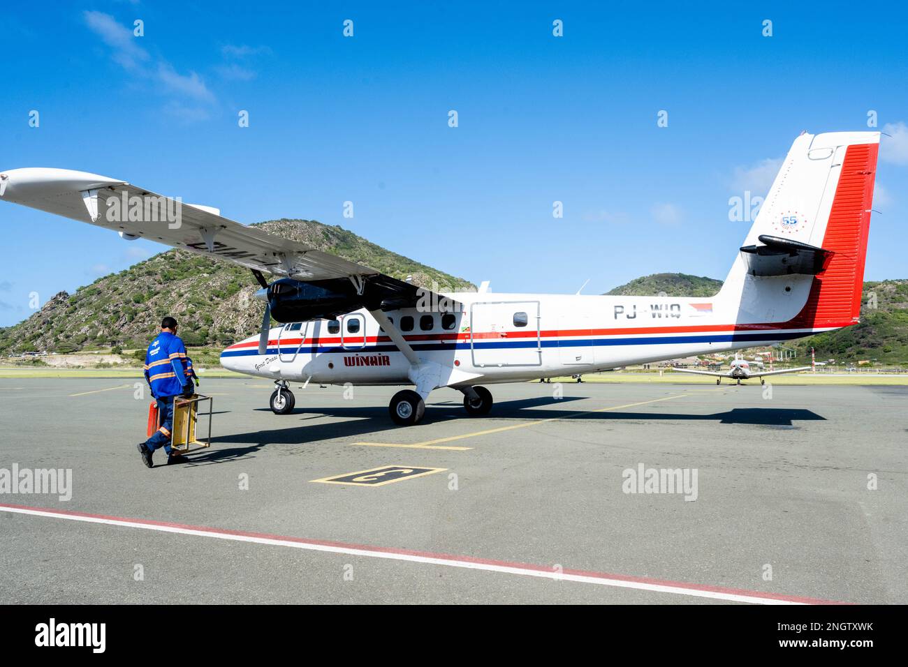 Small Winair Airplane at F. D. Roosevelt Airport in Oranjestad on Dutch ...