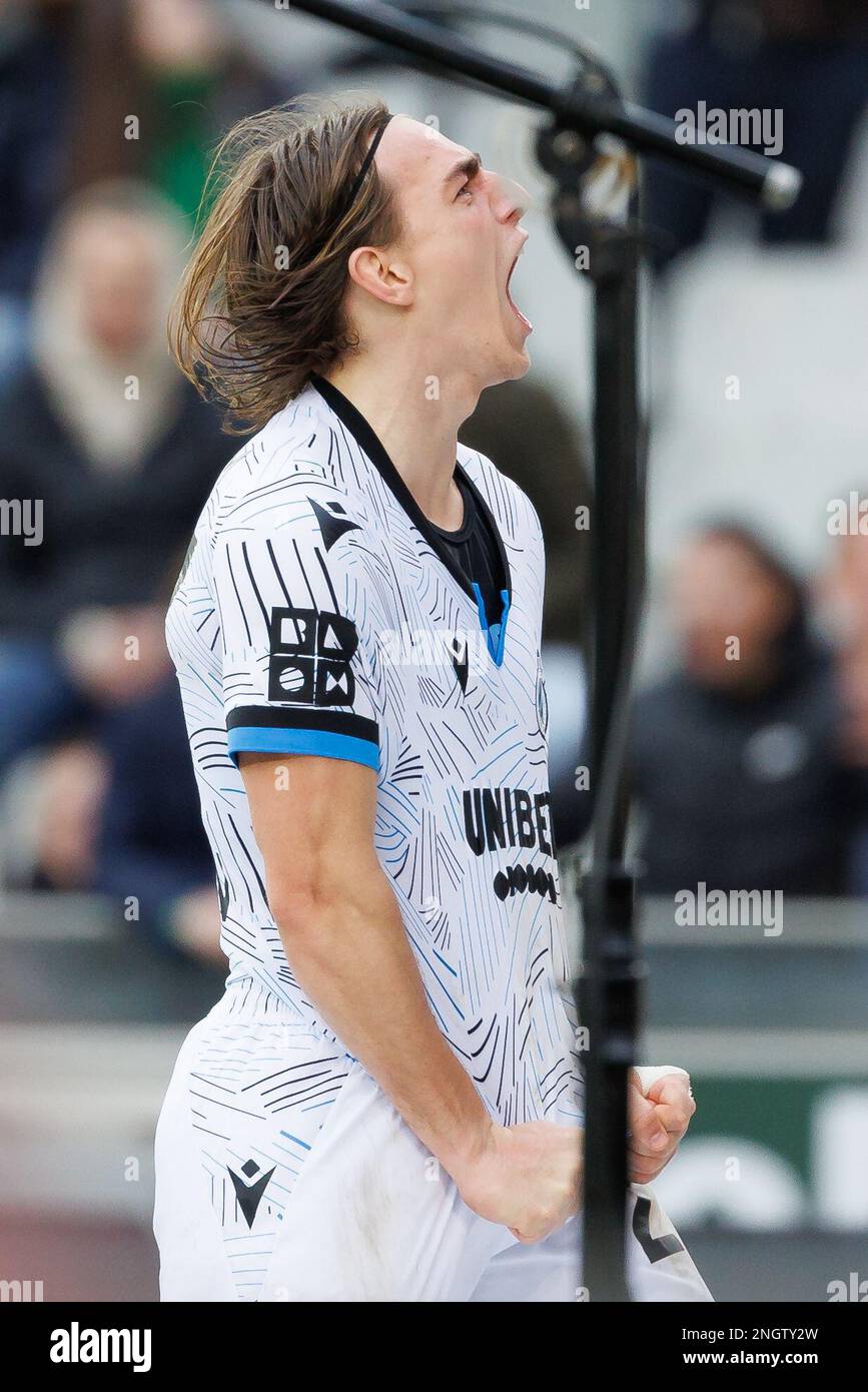 Club's Casper Nielsen celebrates after scoring during a soccer match ...