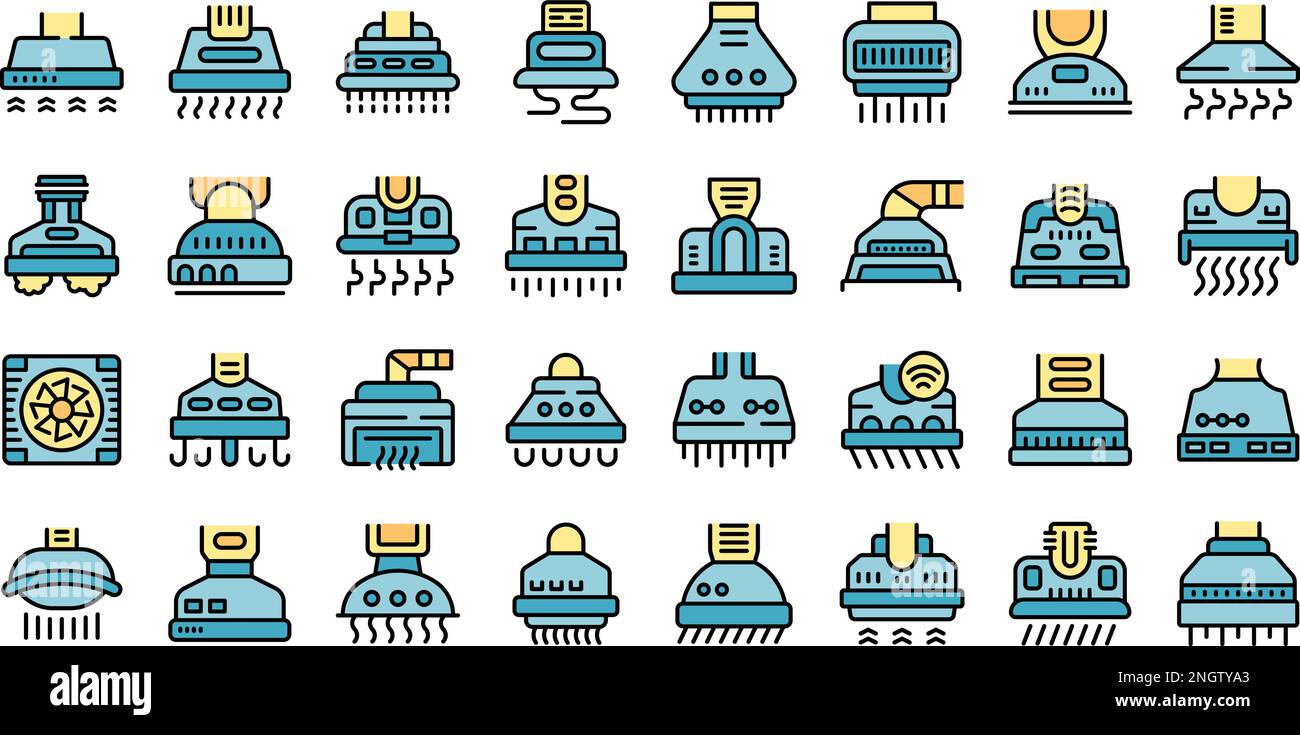 Kitchen hood icons set outline vector. Chimney hood. Vent steel color flat on white Stock Vector ...