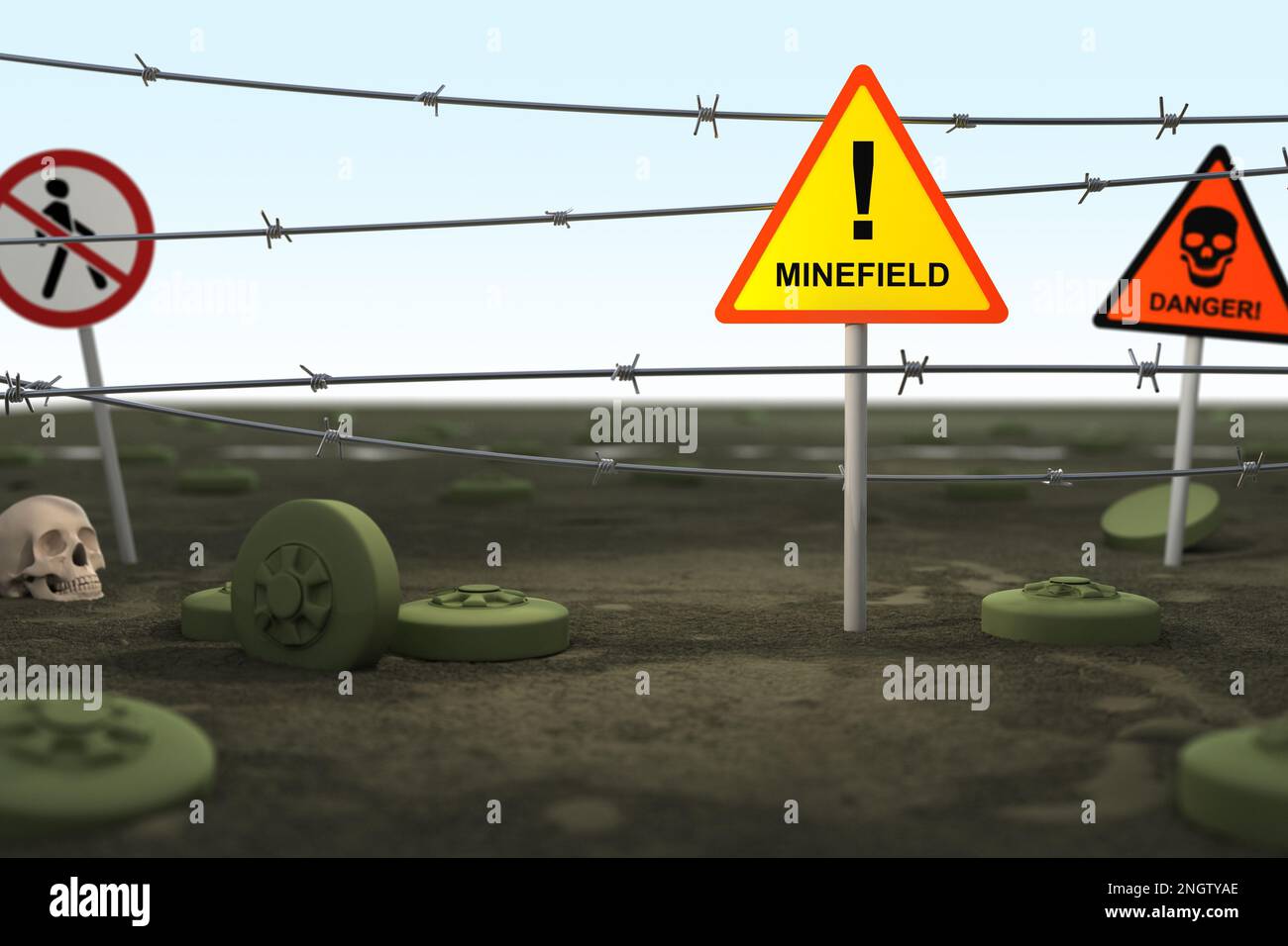 Minefield and Death - 3D Rendering Stock Photo - Alamy