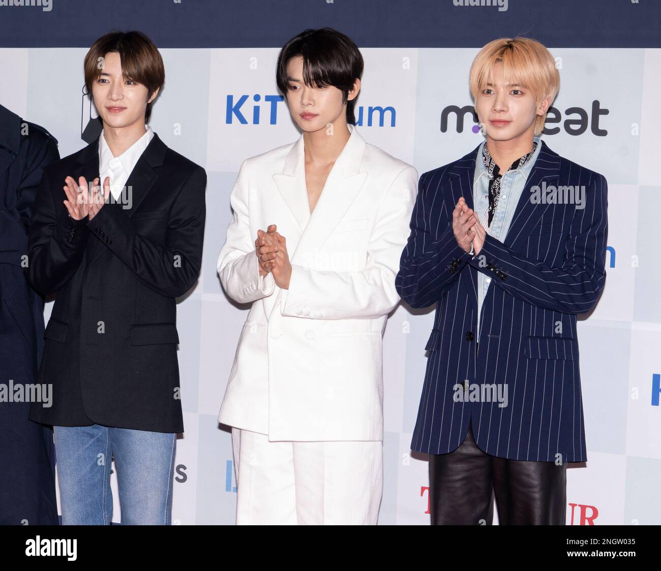 Seoul, South Korea. 18th Feb, 2023. (L to R) Soobin, Hueningkai, Beomgyu, Yeonjun and Taehyun, K ...