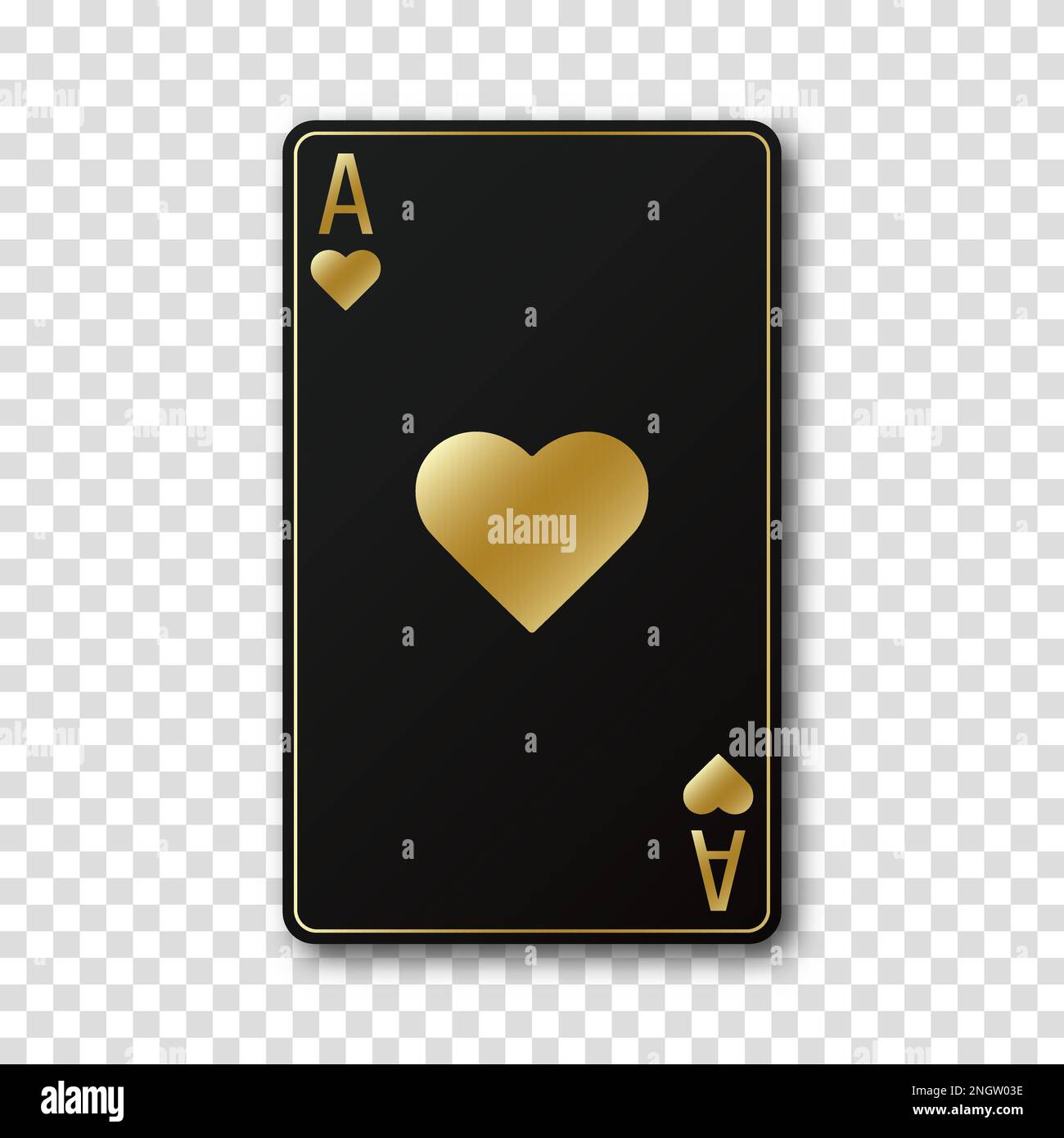 Black and golden playing card Ace with a symbol or sign of hearts on a ...