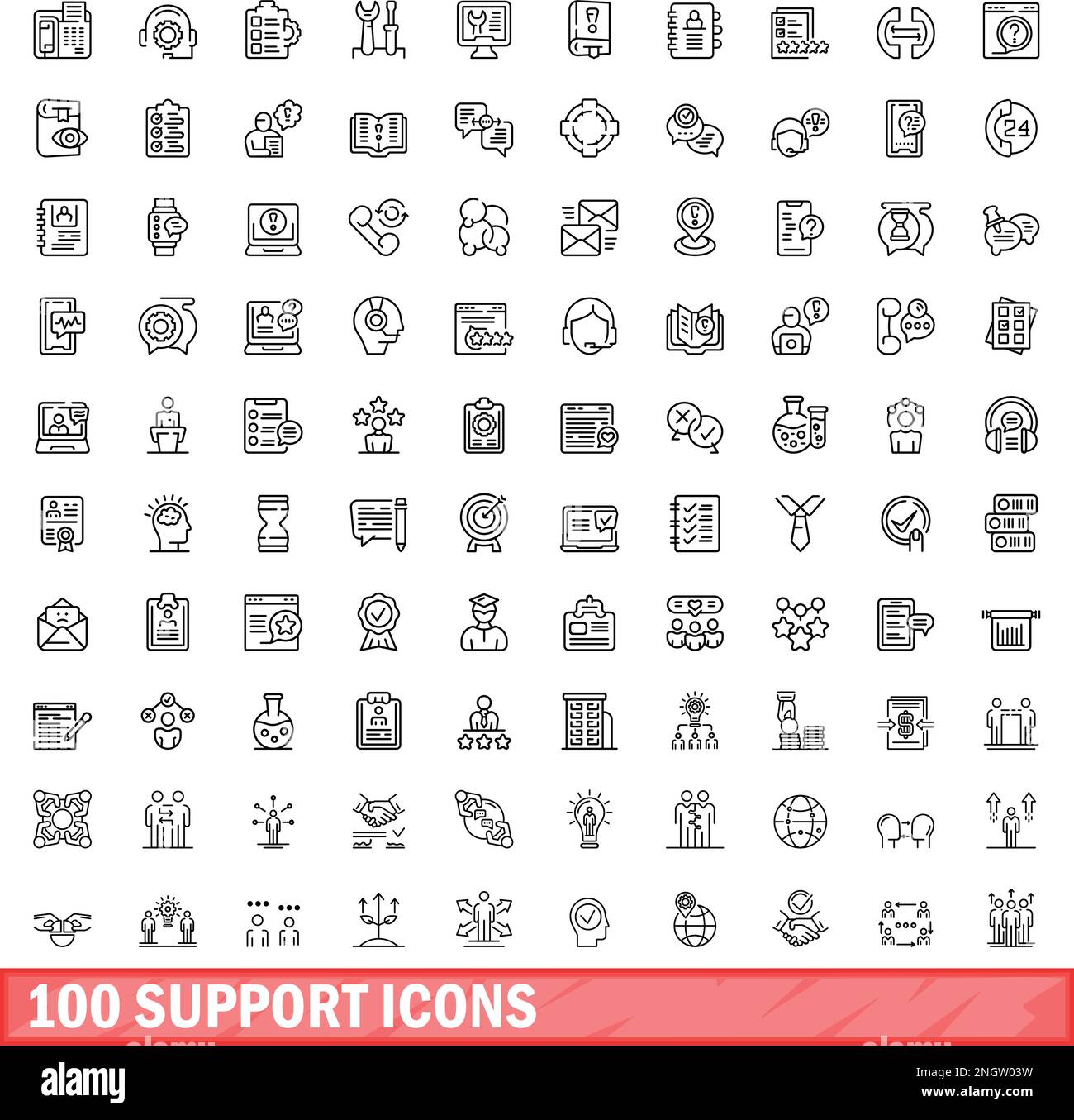 100 support icons set. Outline illustration of 100 support icons vector ...