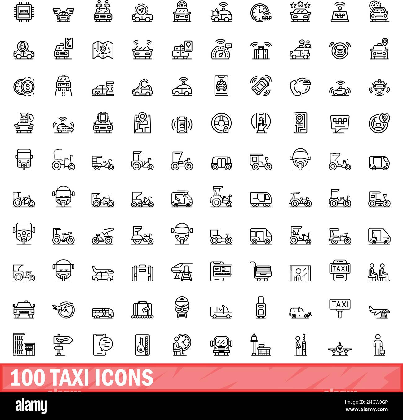 100 taxi icons set. Outline illustration of 100 taxi icons vector set ...