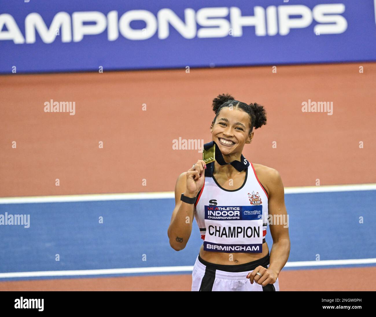 Birmingham, UK, 19 February 2023. Jazmin SAWYERS of City of Stoke AC ...