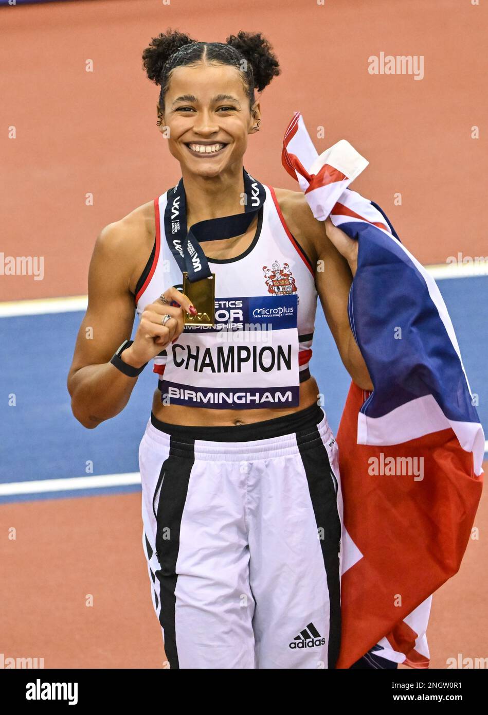 Birmingham, UK, 19 February 2023. Jazmin SAWYERS of City of Stoke AC ...