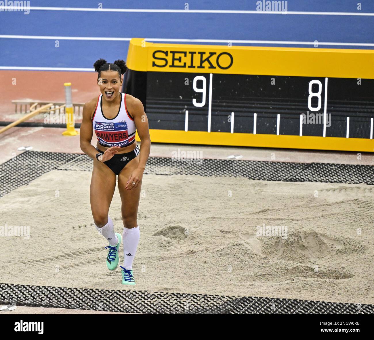 Birmingham, UK, 19 February 2023. Jazmin SAWYERS of City of Stoke AC ...