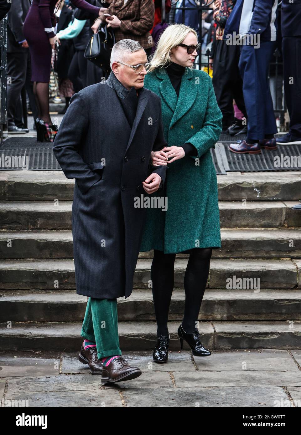 London, UK. 16th Feb, 2023. Giles Deacon and Gwendoline Christie seen ...