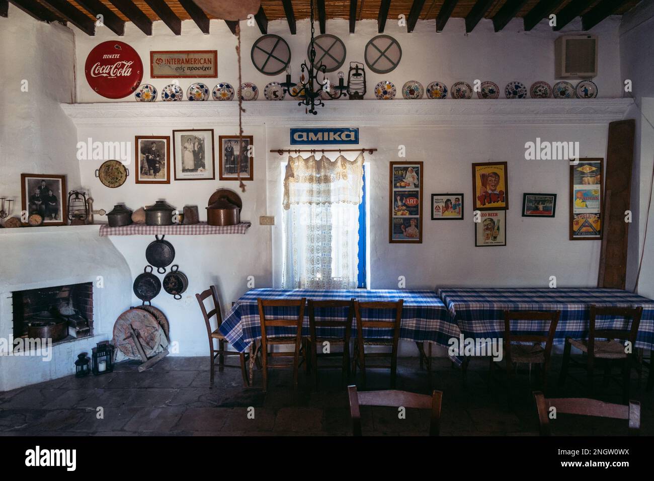 Interior of family tavern Ploumin in Sotira city, Famagusta district in Cyprus island country ...