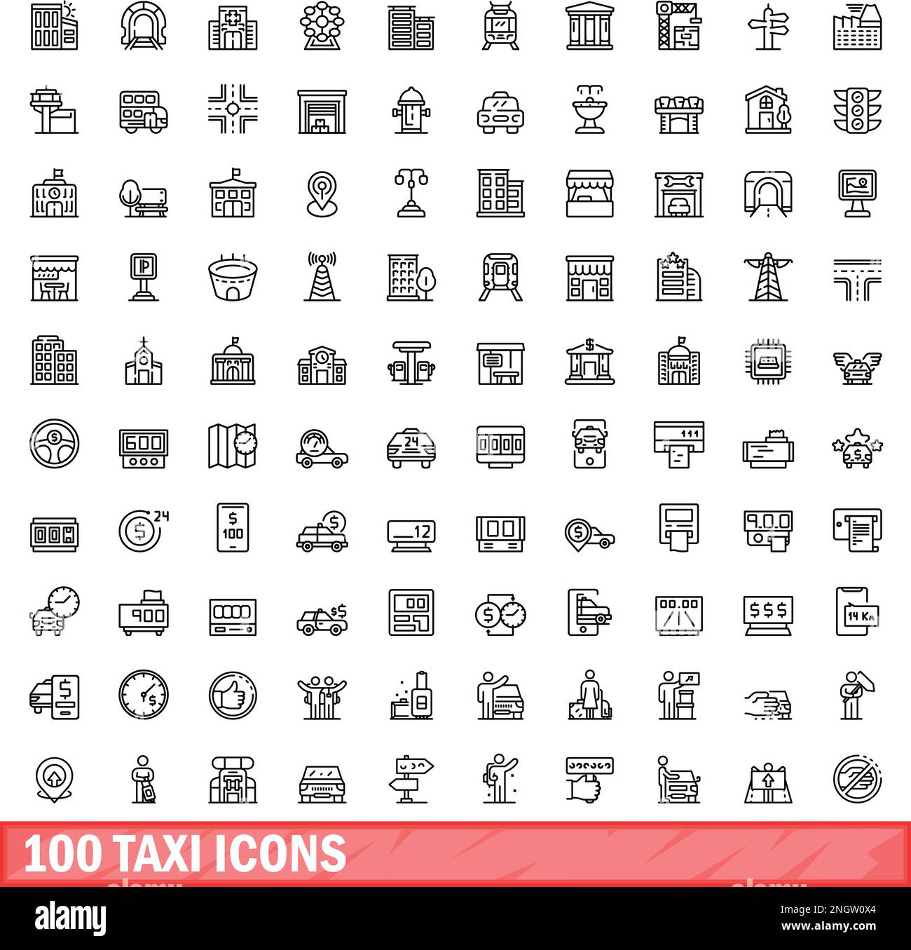 100 taxi icons set. Outline illustration of 100 taxi icons vector set ...