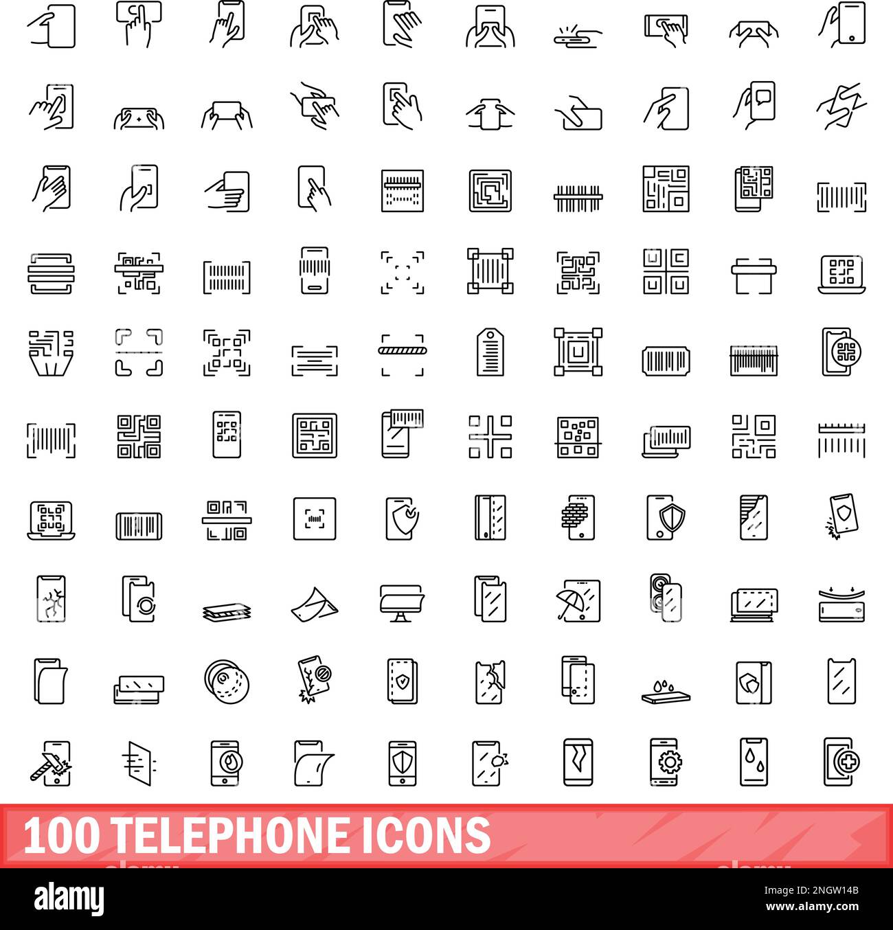 100 telephone icons set. Outline illustration of 100 telephone icons ...