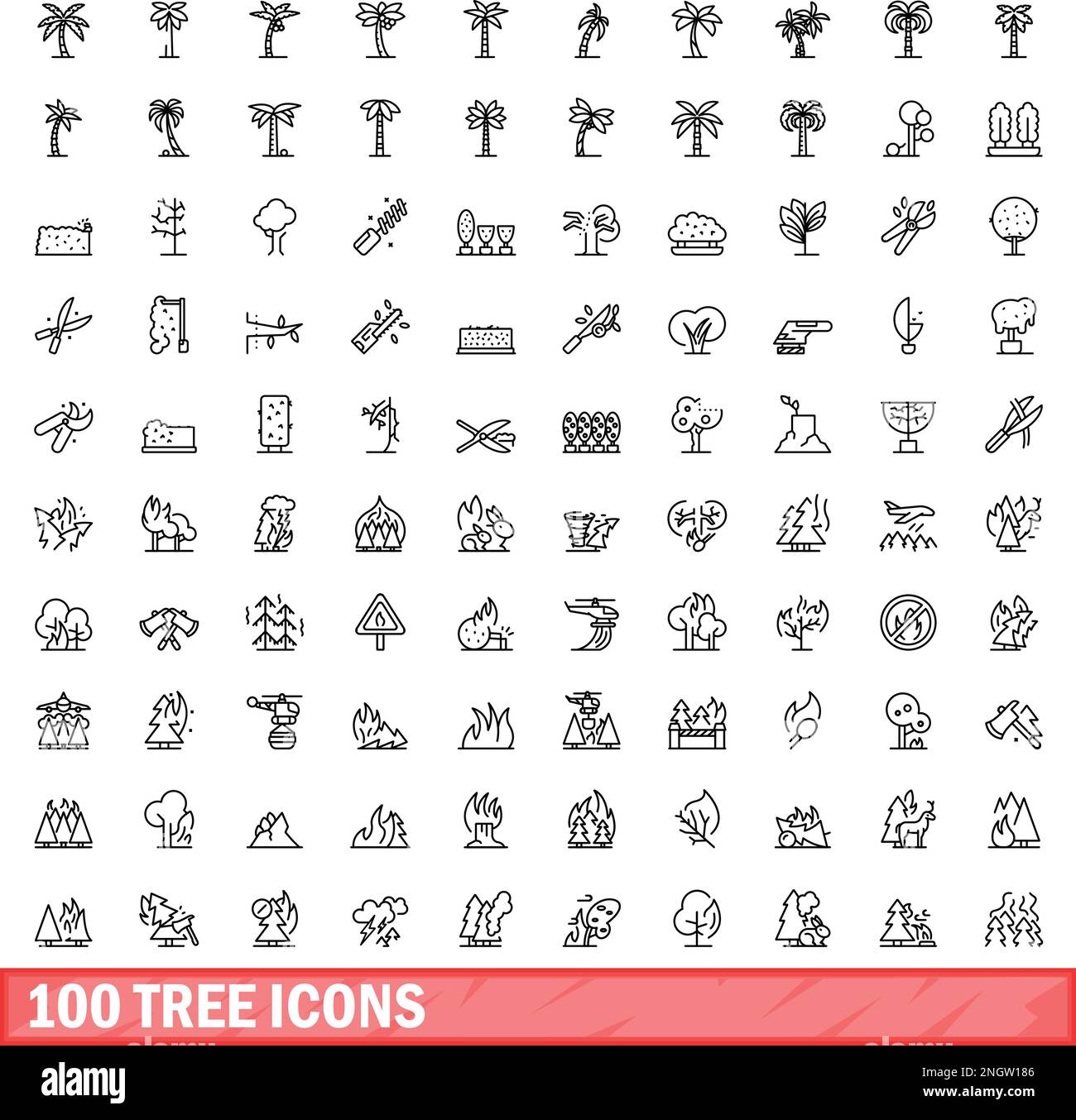100 tree icons set. Outline illustration of 100 tree icons vector set ...