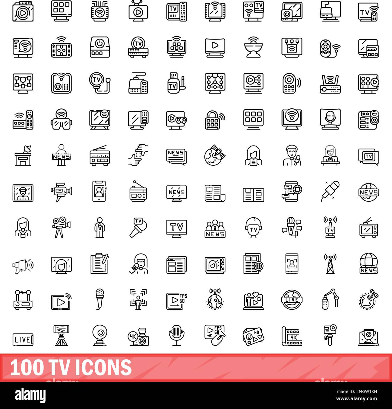 100 tv icons set. Outline illustration of 100 tv icons vector set ...
