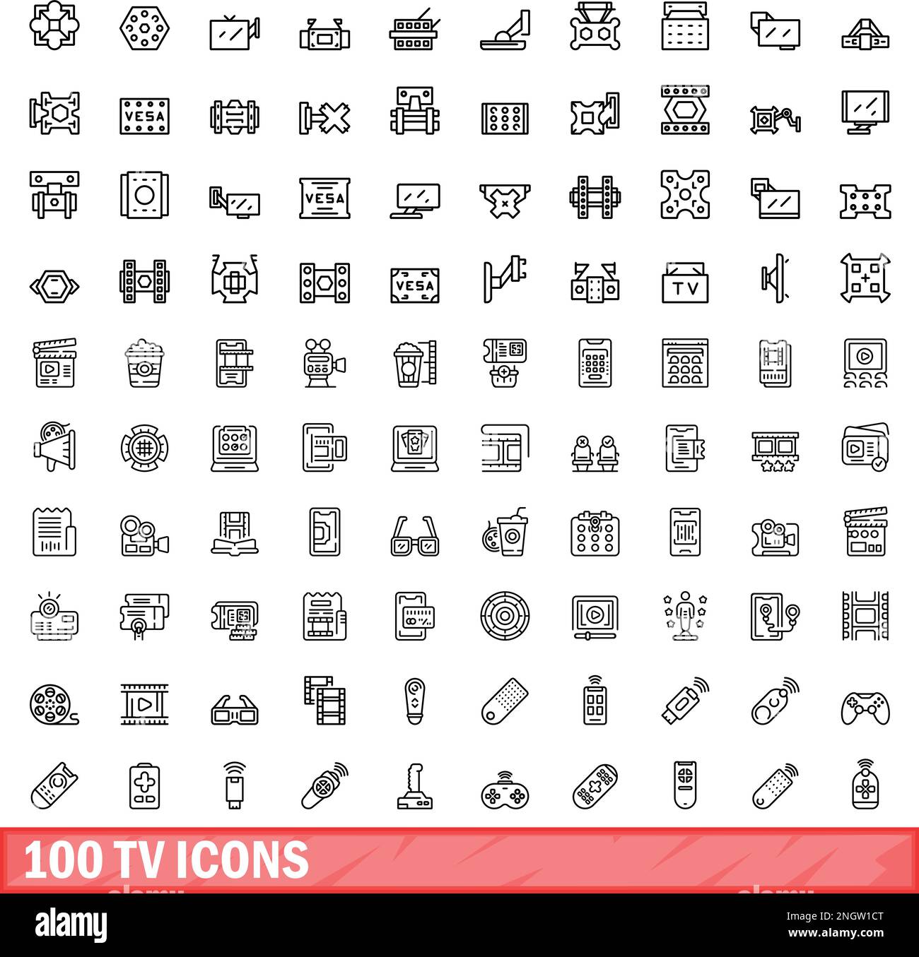 100 tv icons set. Outline illustration of 100 tv icons vector set ...